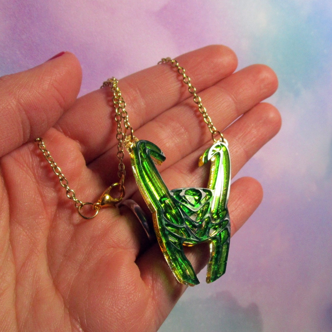 Loki God of Mischief Helmet Necklace Green and Gold Loki | Etsy