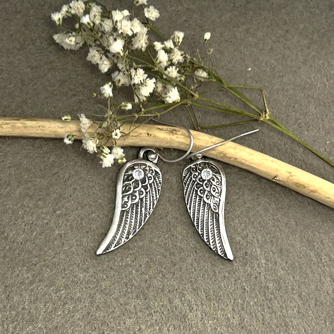 Handmade Sterling Silver Angel Wing Dangle Earrings - Unique ...