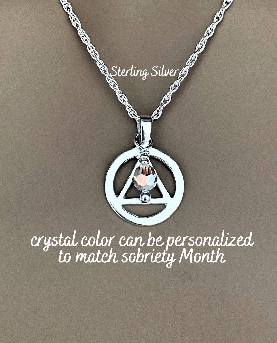 Sterling Silver AA Triangle Necklace: Austrian Crystal Sobriety Gift ...