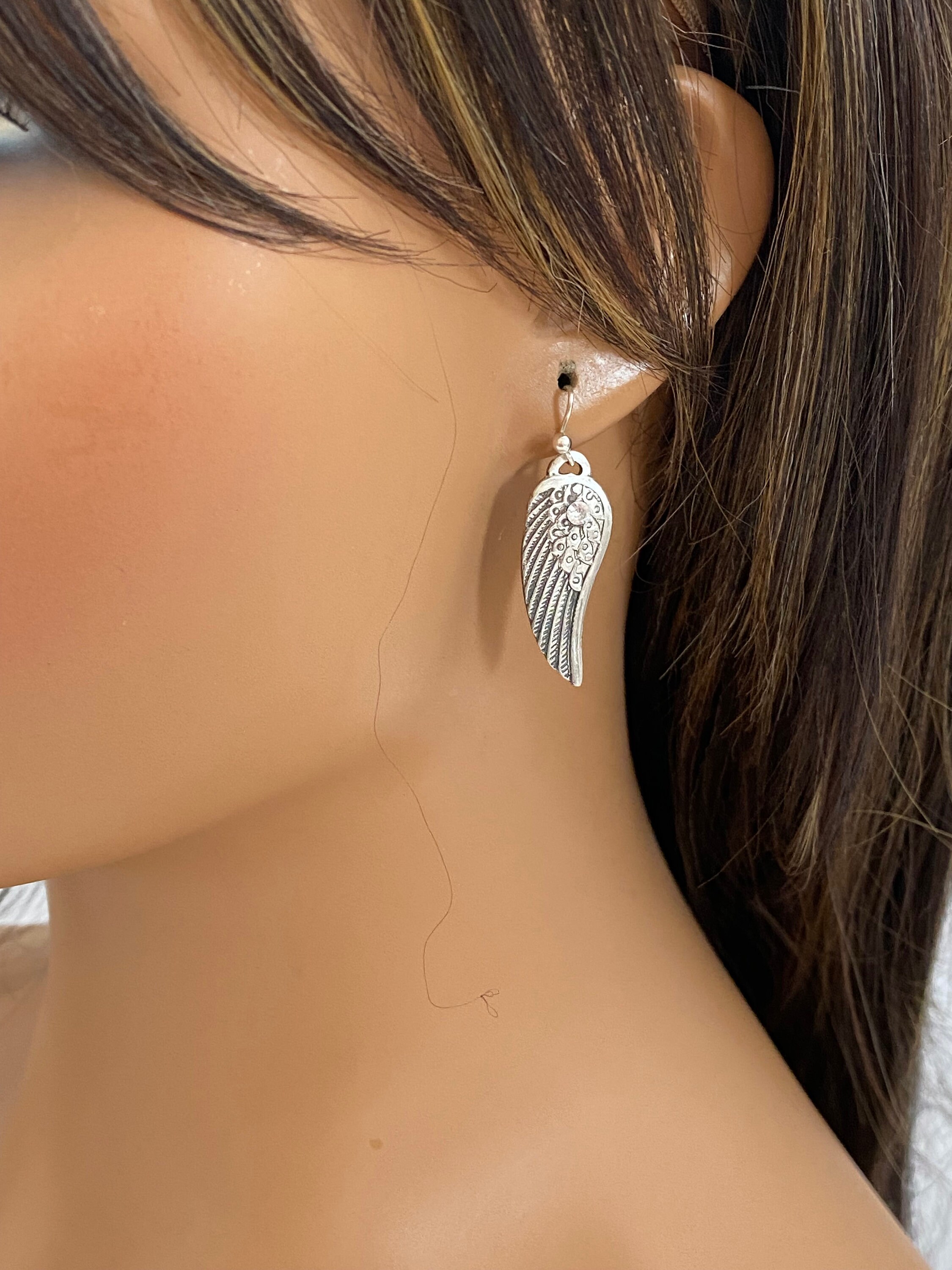 Handmade Sterling Silver Angel Wing Dangle Earrings - Unique ...