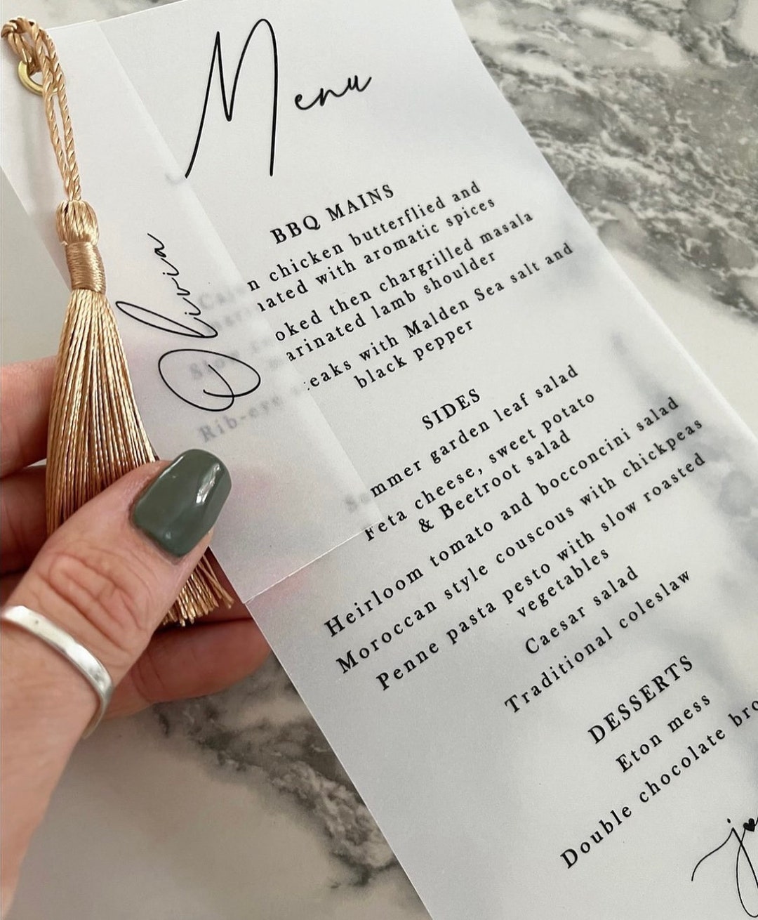 Vellum Menu With Place Cards and Tassels - Etsy