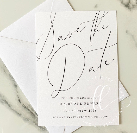 Monochrome Save the Date Black and White Simple | Etsy UK