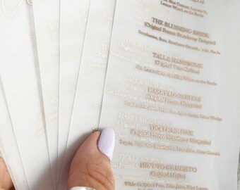 Vellum Wedding Menu With Silk Ribbon Romantic Floral - Etsy