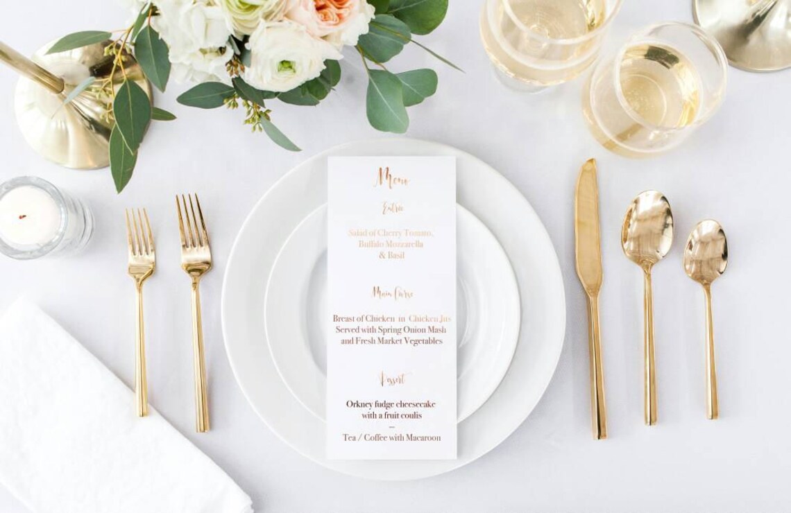 Foil Menu Spiro Font Wedding Menu Tableware | Etsy UK