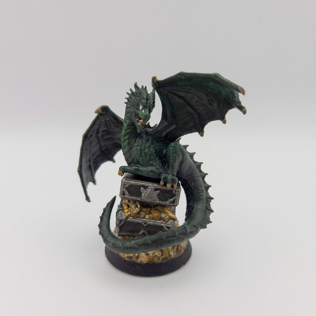 Green Wyrmling and Chest | 28mm-32mm Painted Miniature | D&D | RPG ...