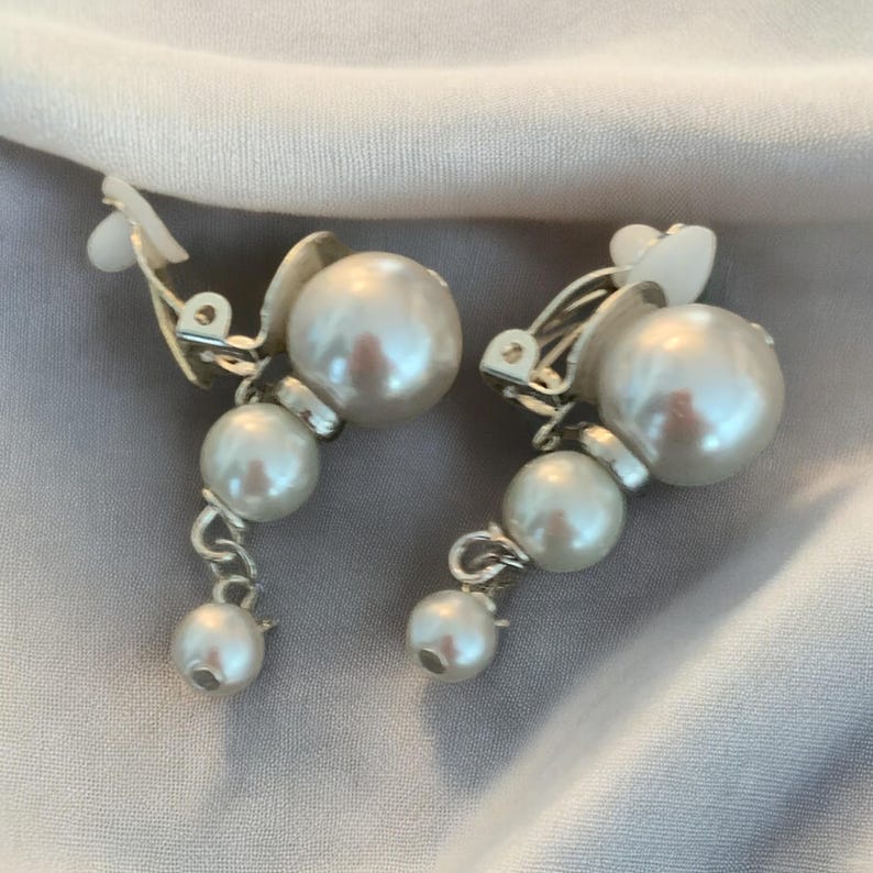 Three Tier Pearl Clip on Earrings, Clip on Earrings, Clip on Pearl Drop ...