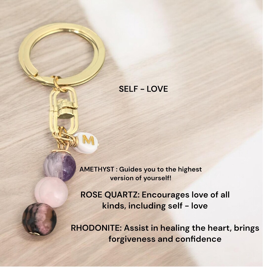 Personalized Gemstone Keychain, Healing Stone Keychain, Stones for Self ...
