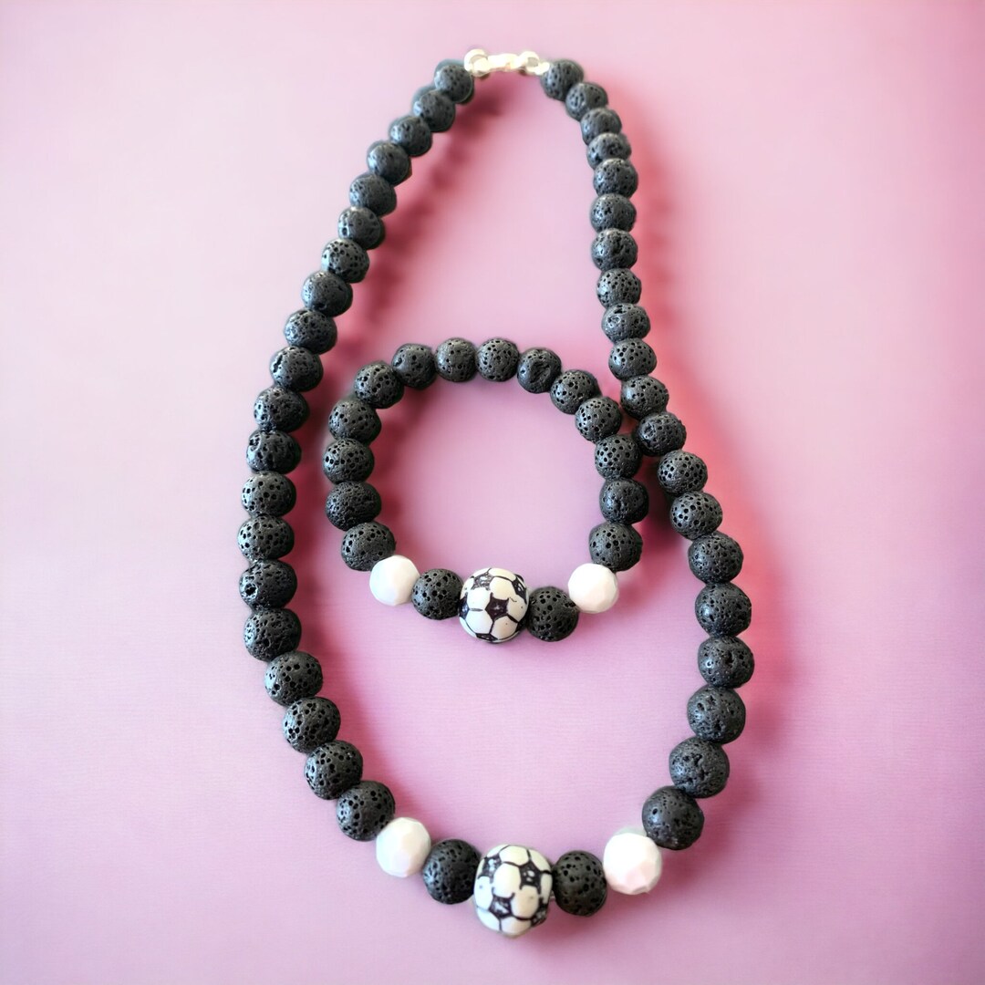Boys Lava Bead Necklace Bracelet Set: Soccer Theme - Etsy