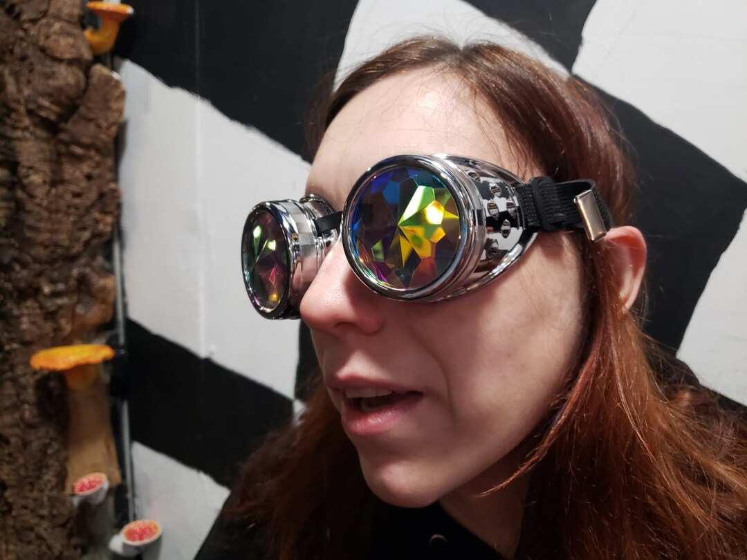 Kaleidoscope Rainbow Vision Trippy Festival Rave Steampunk Goggles ...