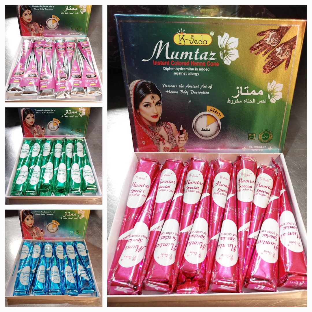 Coloured Henna Cone X12 FULL BOX 100% Natural Wholesale Bulk Buy Mumtaz ...