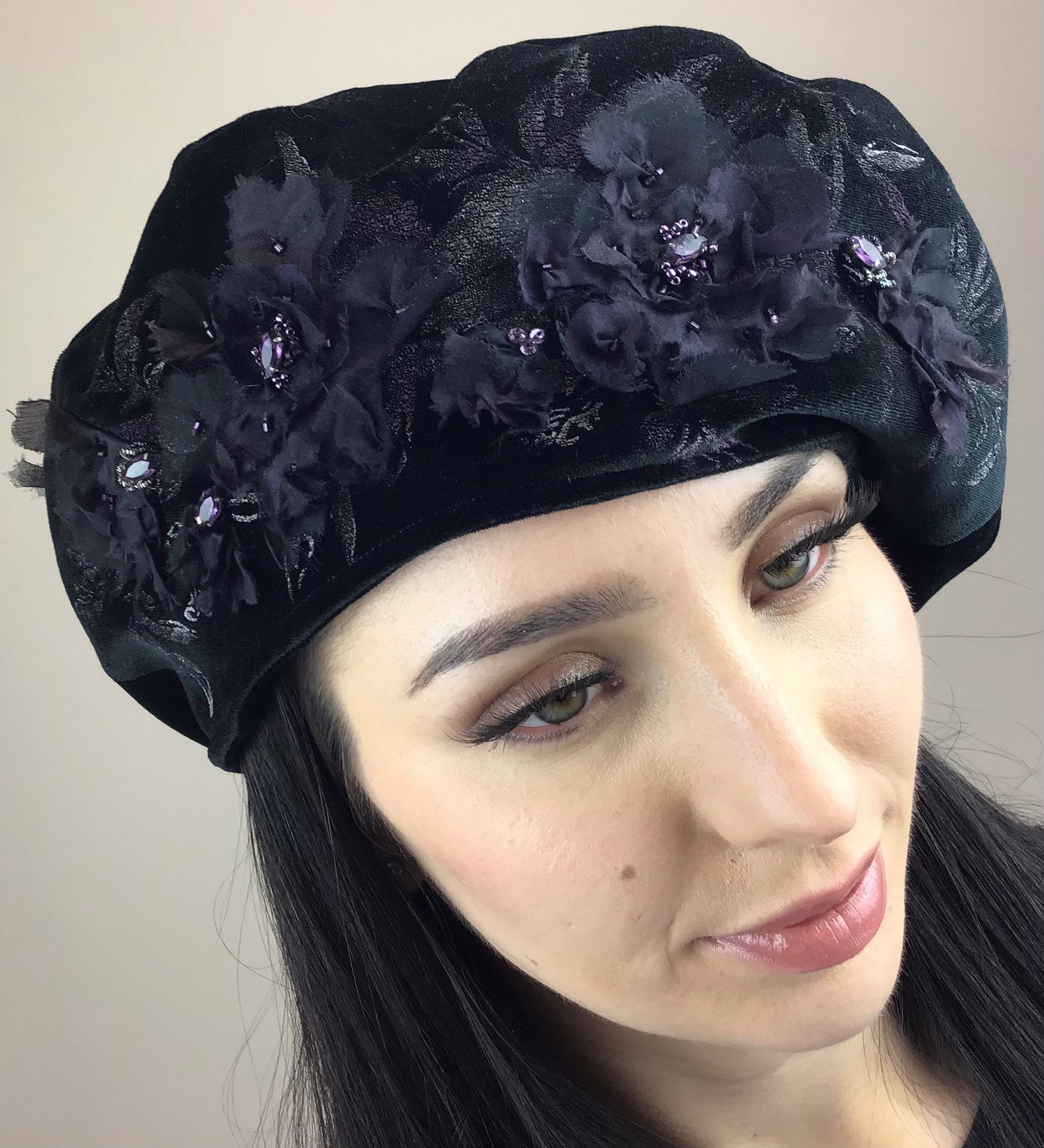 Couture Embroidered Velvet Beret - Etsy