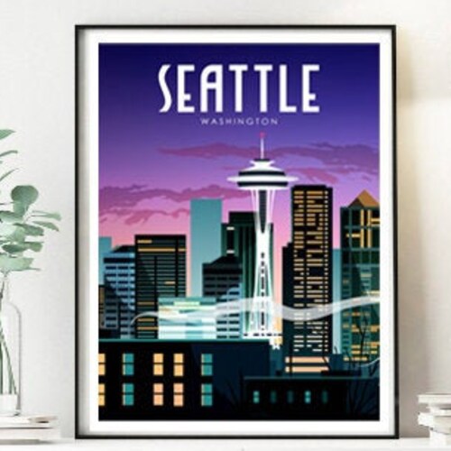 Seattle Travel Poster - Etsy