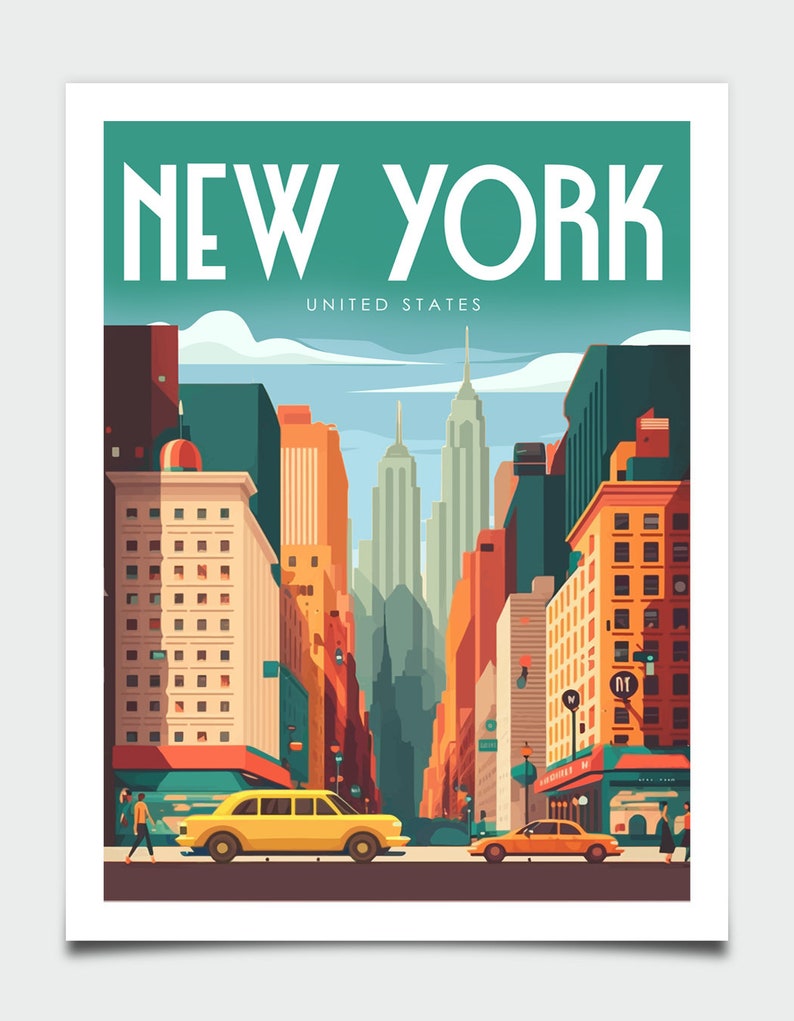 New York Poster, New York Travel Poster, Travel Wall Art, Retro Wall ...