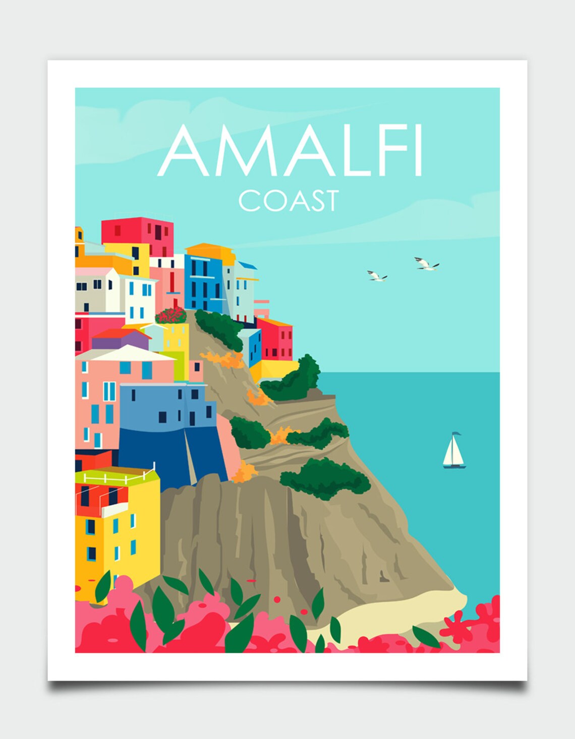 Amalfi Travel Poster Amalfi Coast Travel Poster Retro Travel - Etsy