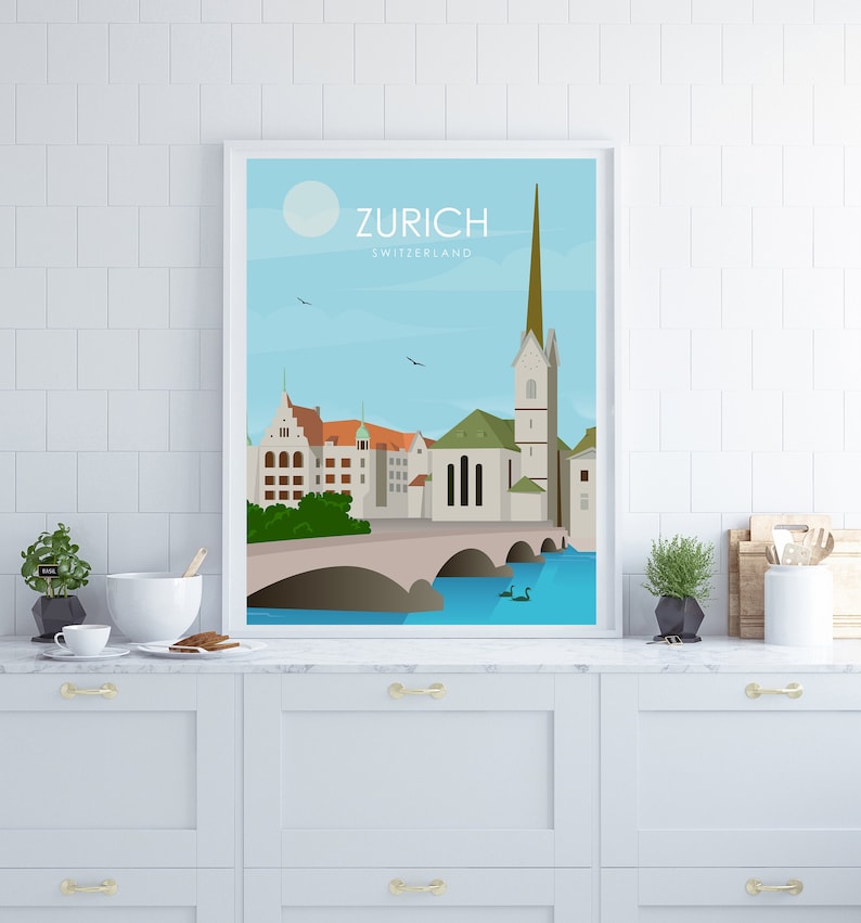 Switzerland Poster, Zurich Travel Poster, Travel Wall Art, Swiss Wall ...