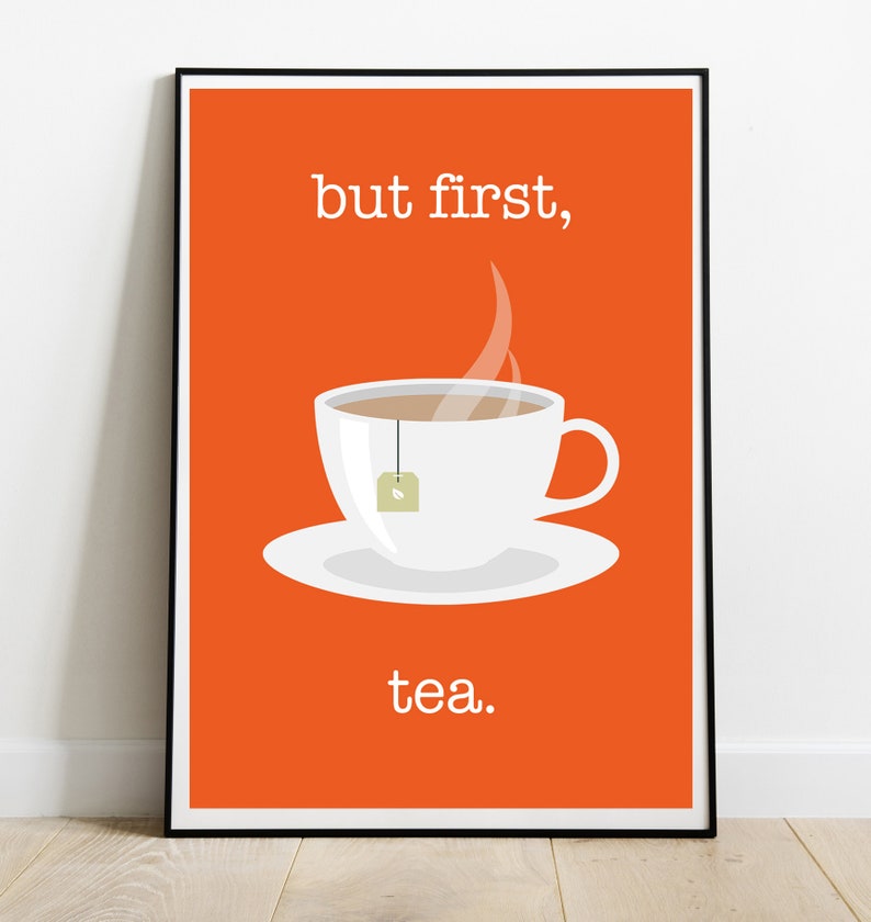 But First Tea, Retro Kitchen Art, Kitchen Print, Breakfast Room Decor ...