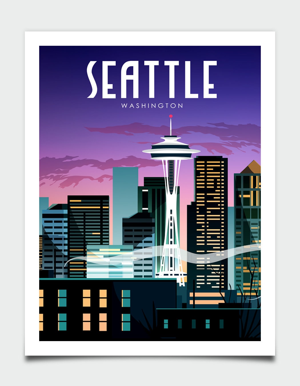 Seattle Poster Seattle Travel Poster Seattle Washington | Etsy