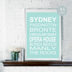 Sydney Poster, Typography Poster, Subway Art, Australian Print, Bondi ...