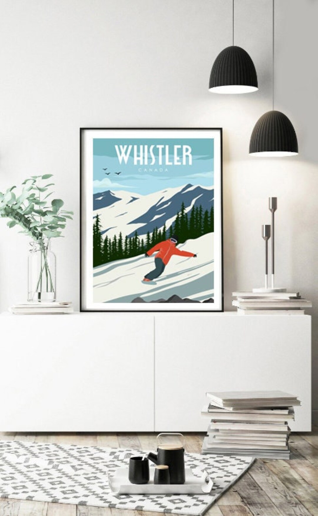 Whistler Poster, Whistler Travel Poster, Canada Wall Art, Snowboarding ...