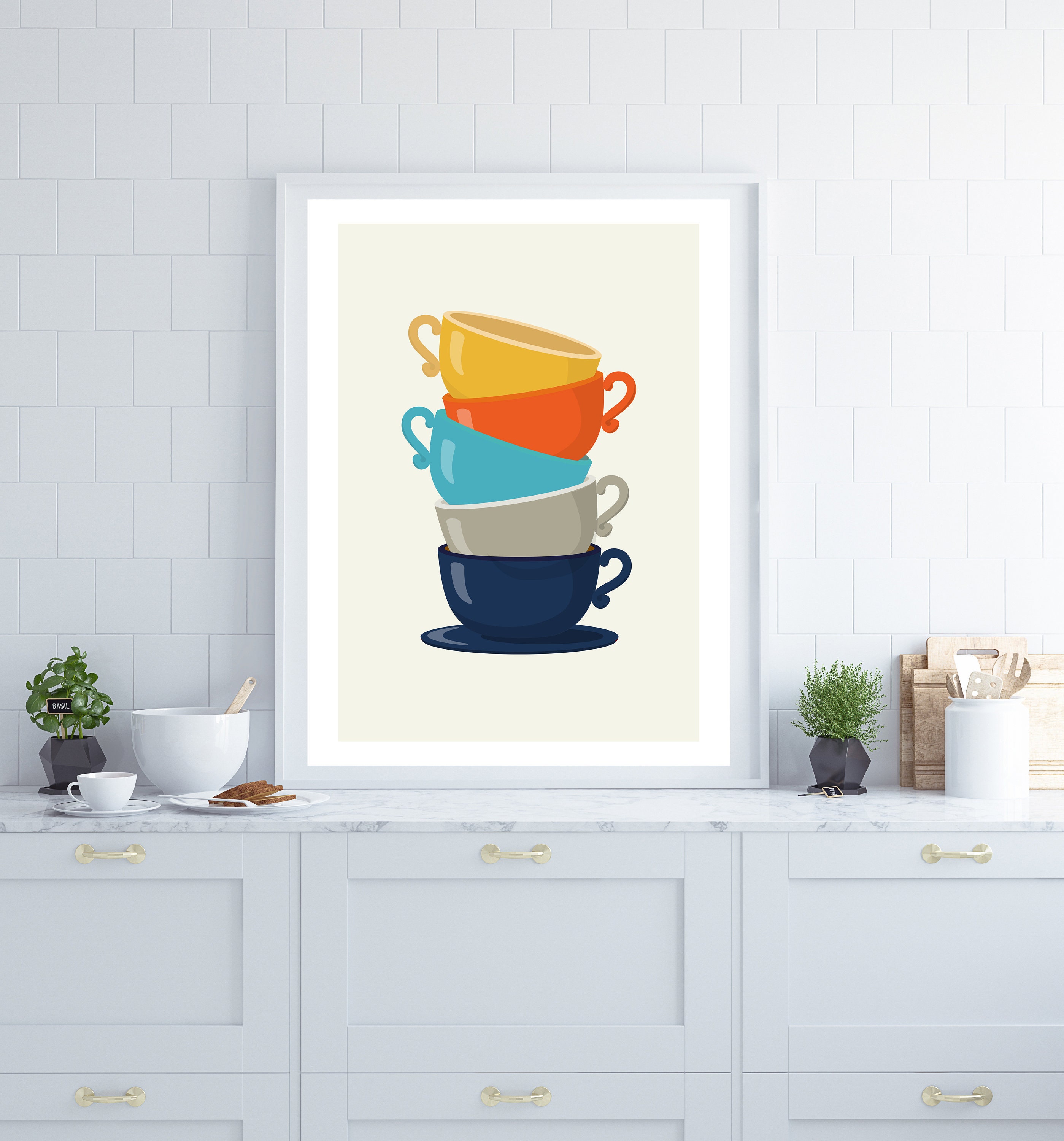 Retro Kitchen Wall Art Kitchen Wall Art Tea Cups Tea Print | Etsy