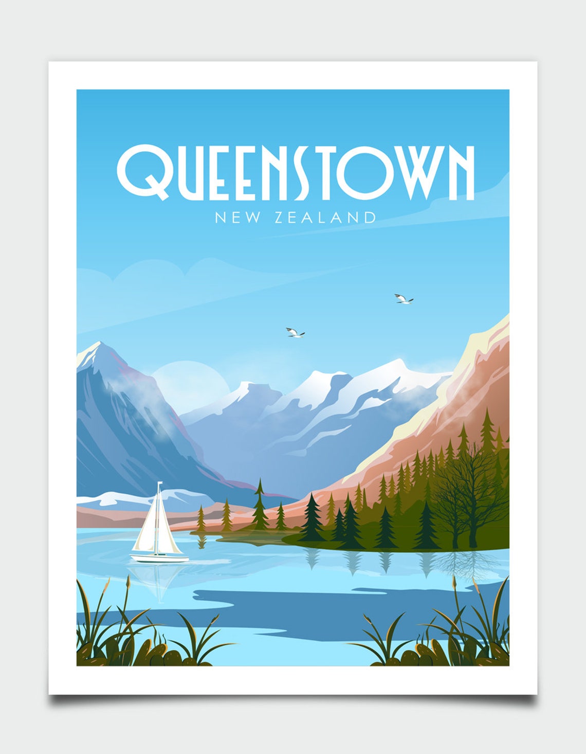 Queenstown Travel Poster New Zealand Poster New Zealand Wall - Etsy