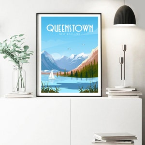 Queenstown Travel Poster, New Zealand Poster, New Zealand Wall Art ...