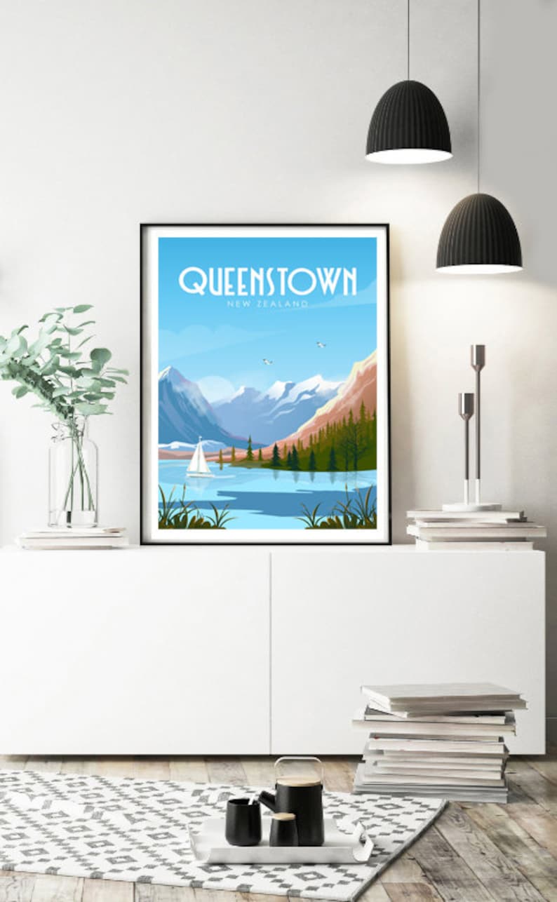 Queenstown Travel Poster New Zealand Poster New Zealand Wall - Etsy
