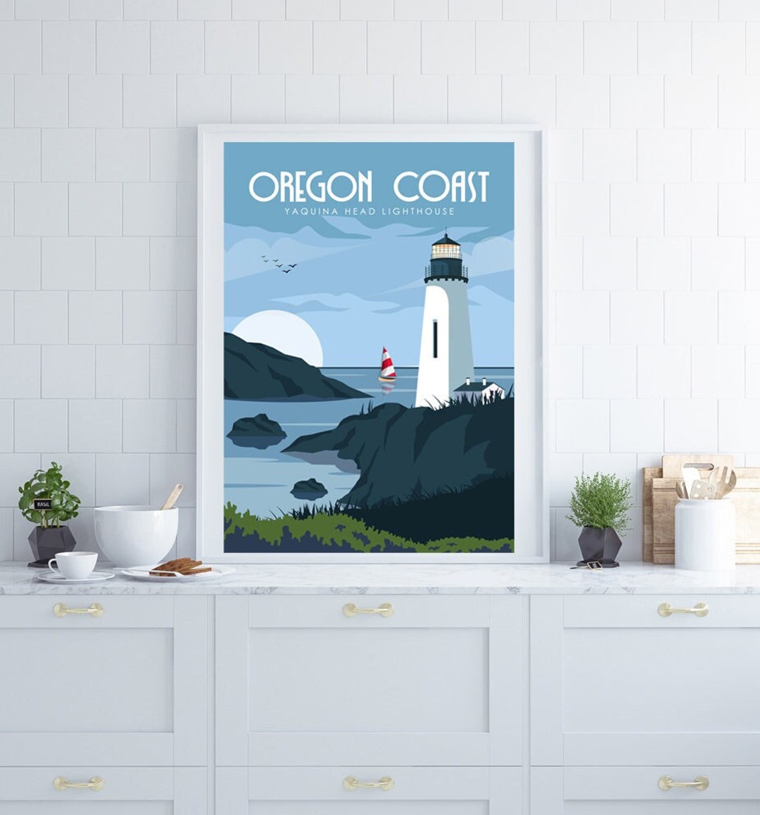Oregon Poster, Oregon Wall Art, Yaquina Head Lighthouse, Travel Wall ...
