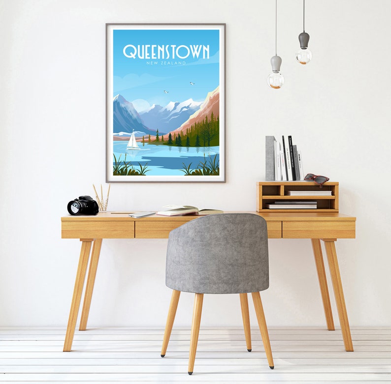 Queenstown Travel Poster New Zealand Poster New Zealand Wall - Etsy