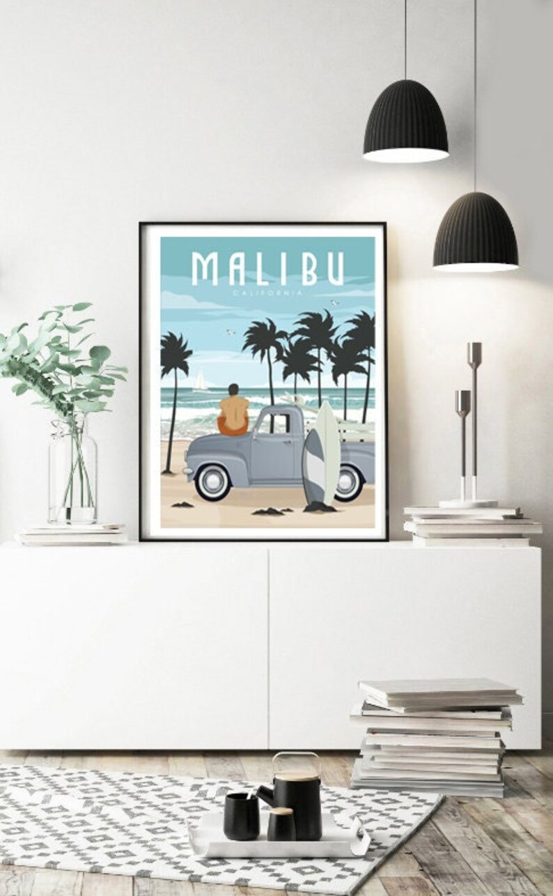 Malibu Poster Malibu Travel Poster California Poster - Etsy