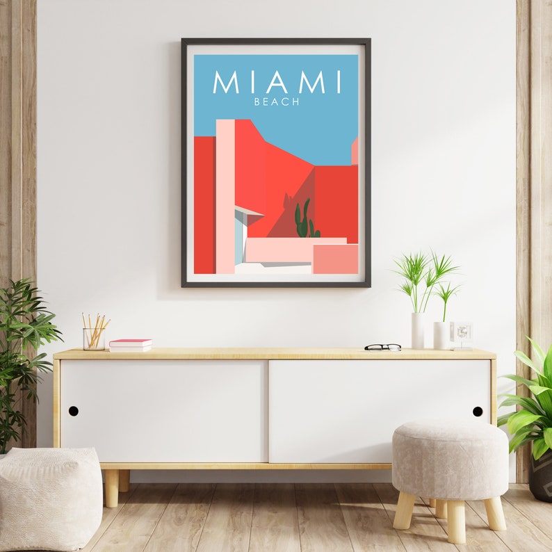 Miami Travel Poster Miami Beach Poster Retro Travel Poster - Etsy