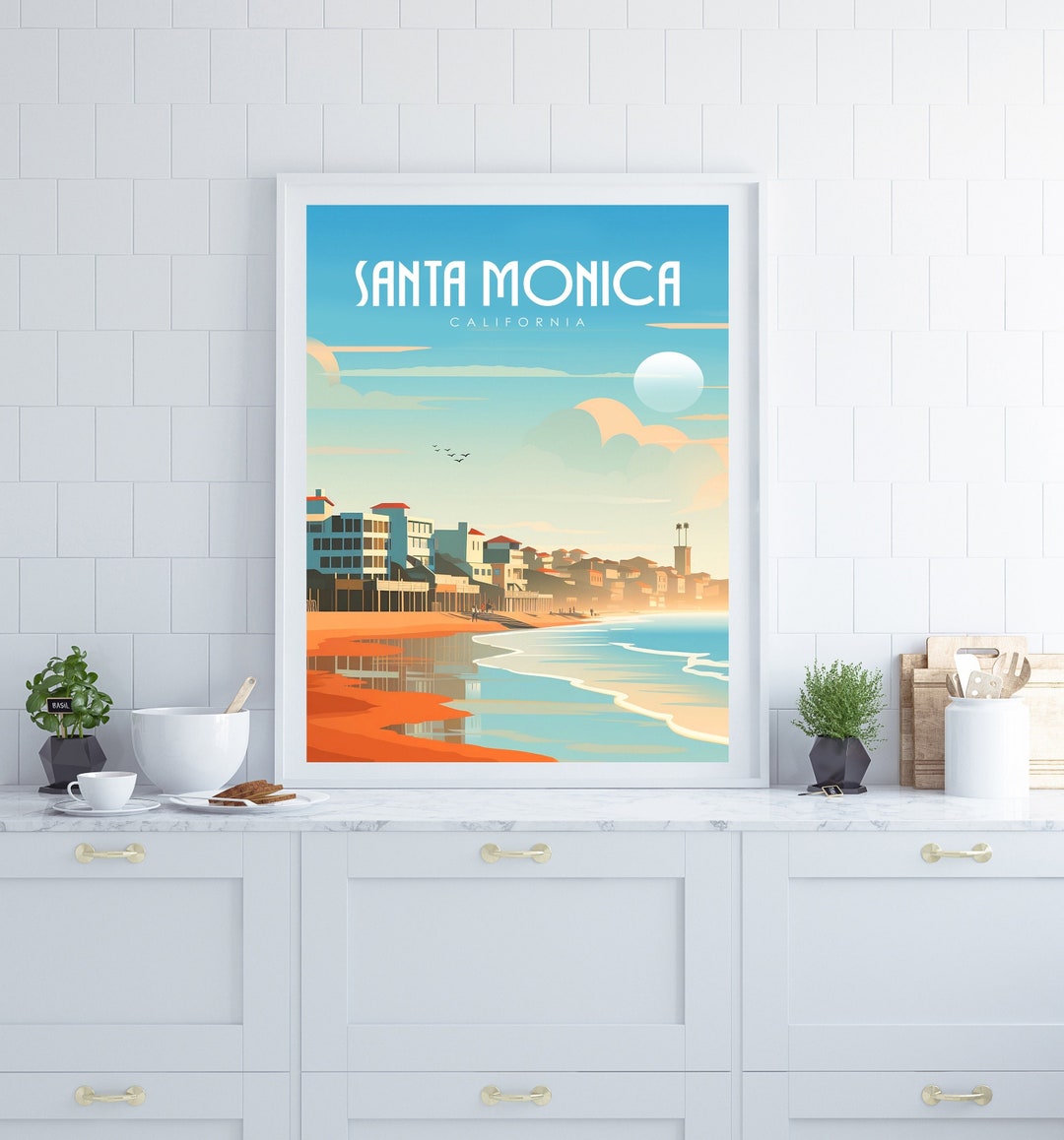 Santa Monica Poster, California Poster, Beach Wall Art, Coastal Wall ...
