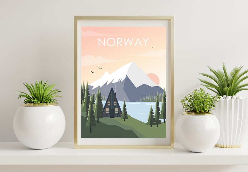 Norway Poster Retro Poster Norway Wall Art Retro Travel - Etsy