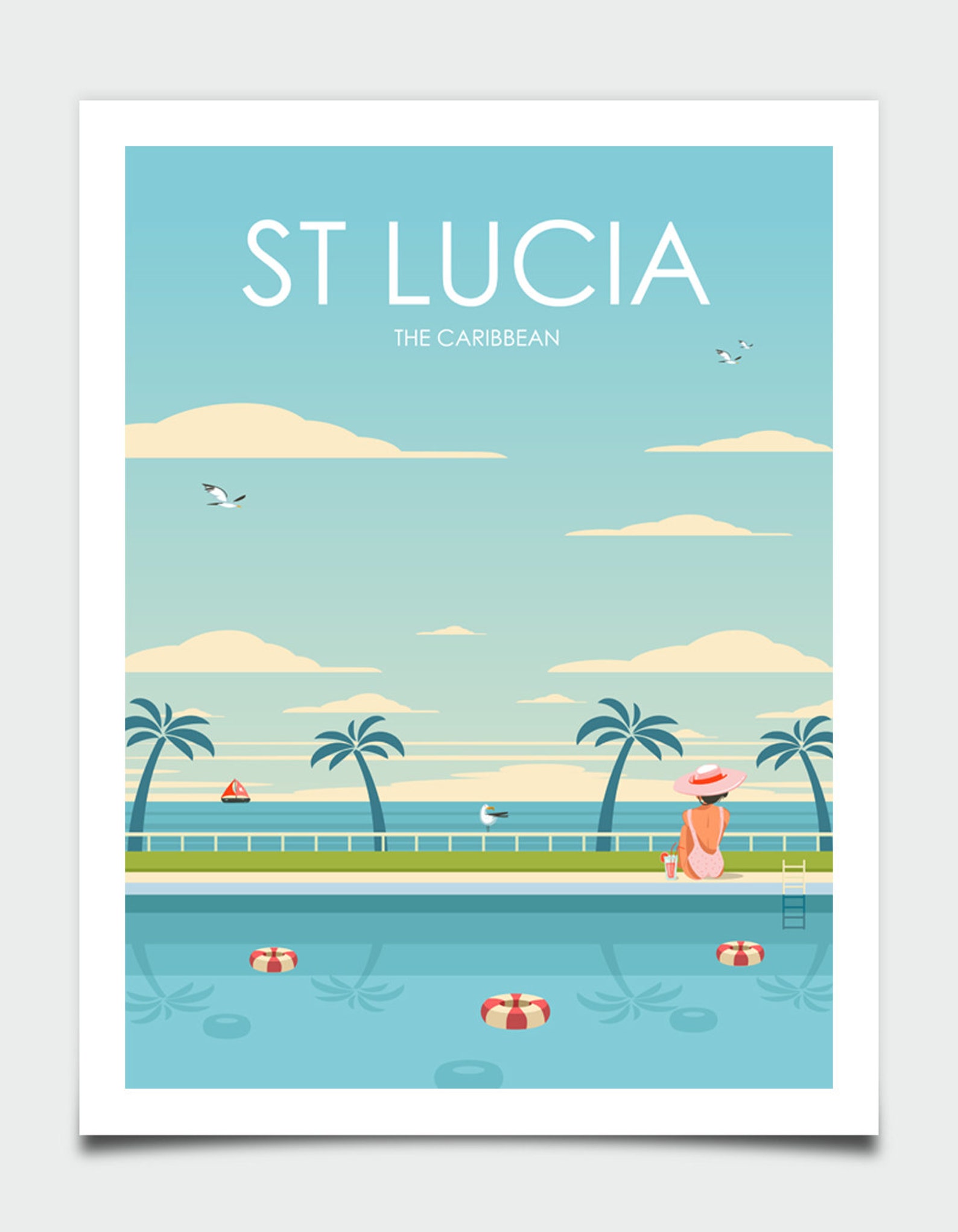 St Lucia Travel Poster, St Lucia Wall Art, St Lucia Gift, Retro Travel ...