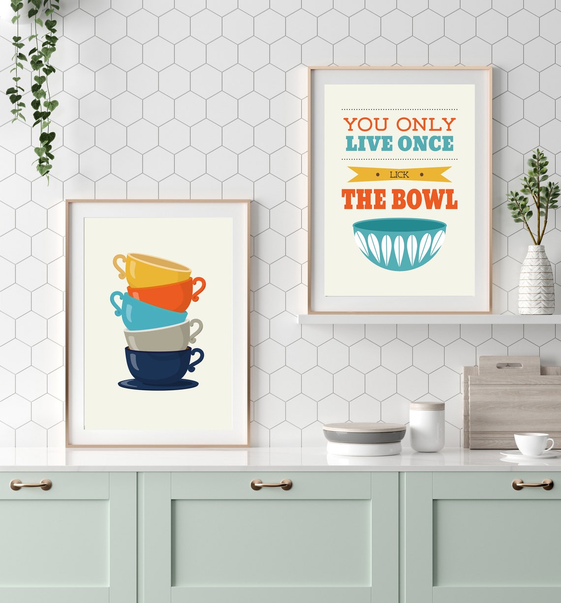 Retro Kitchen Wall Art Kitchen Wall Art Tea Cups Tea Print | Etsy