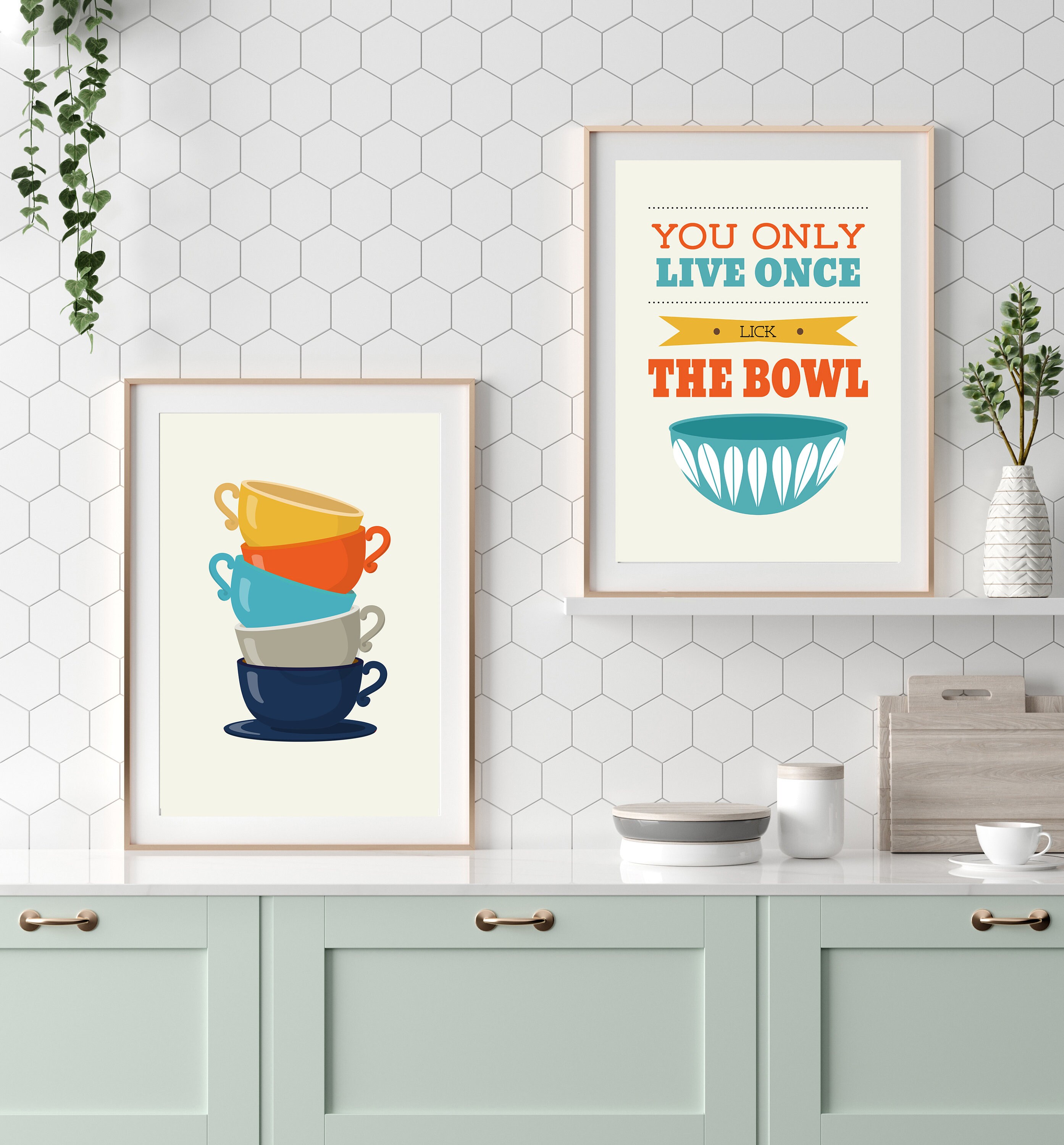Retro Kitchen Wall Art Kitchen Wall Art Tea Cups Tea Print | Etsy