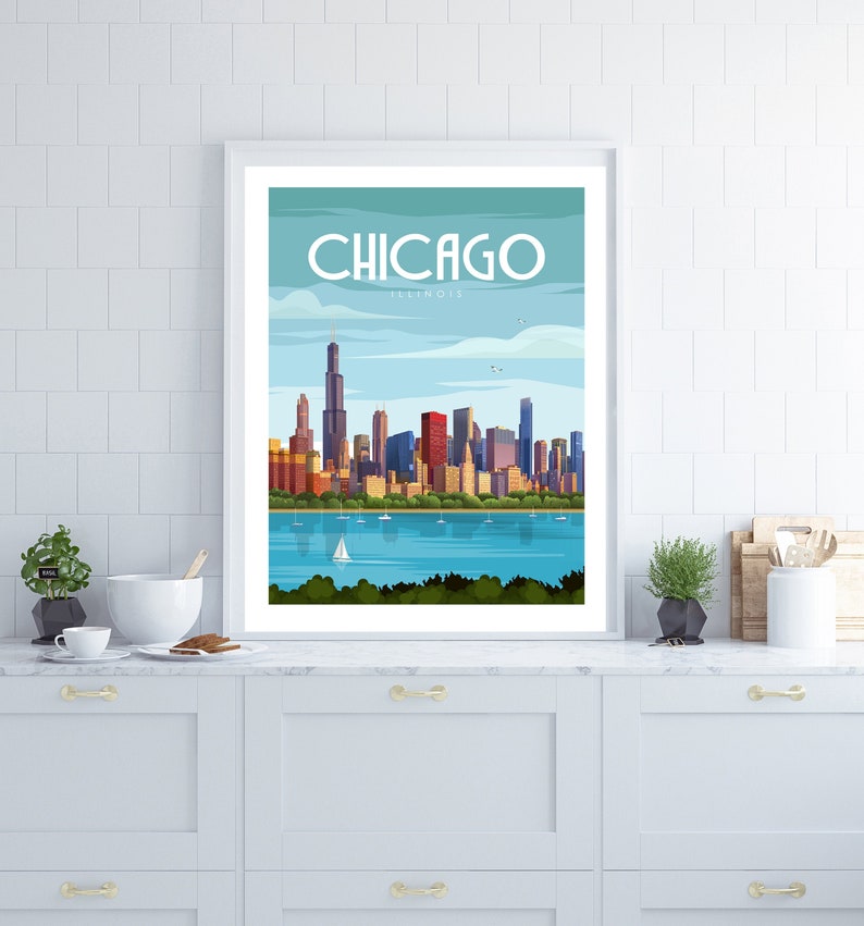 Chicago Poster Chicago Travel Poster Chicago Gift Travel - Etsy
