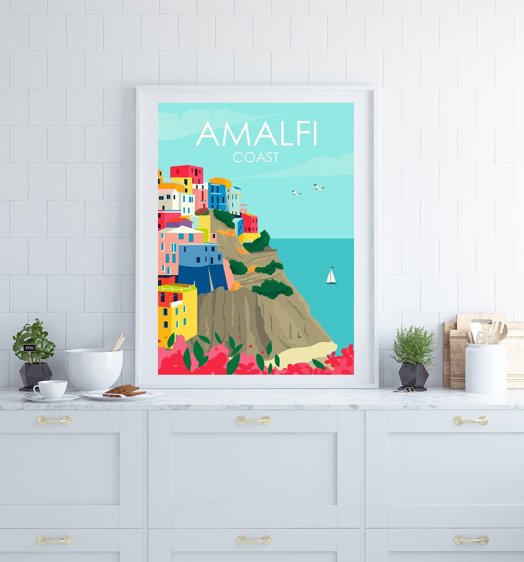 Amalfi Travel Poster, Amalfi Coast Travel Poster, Retro Travel Poster ...