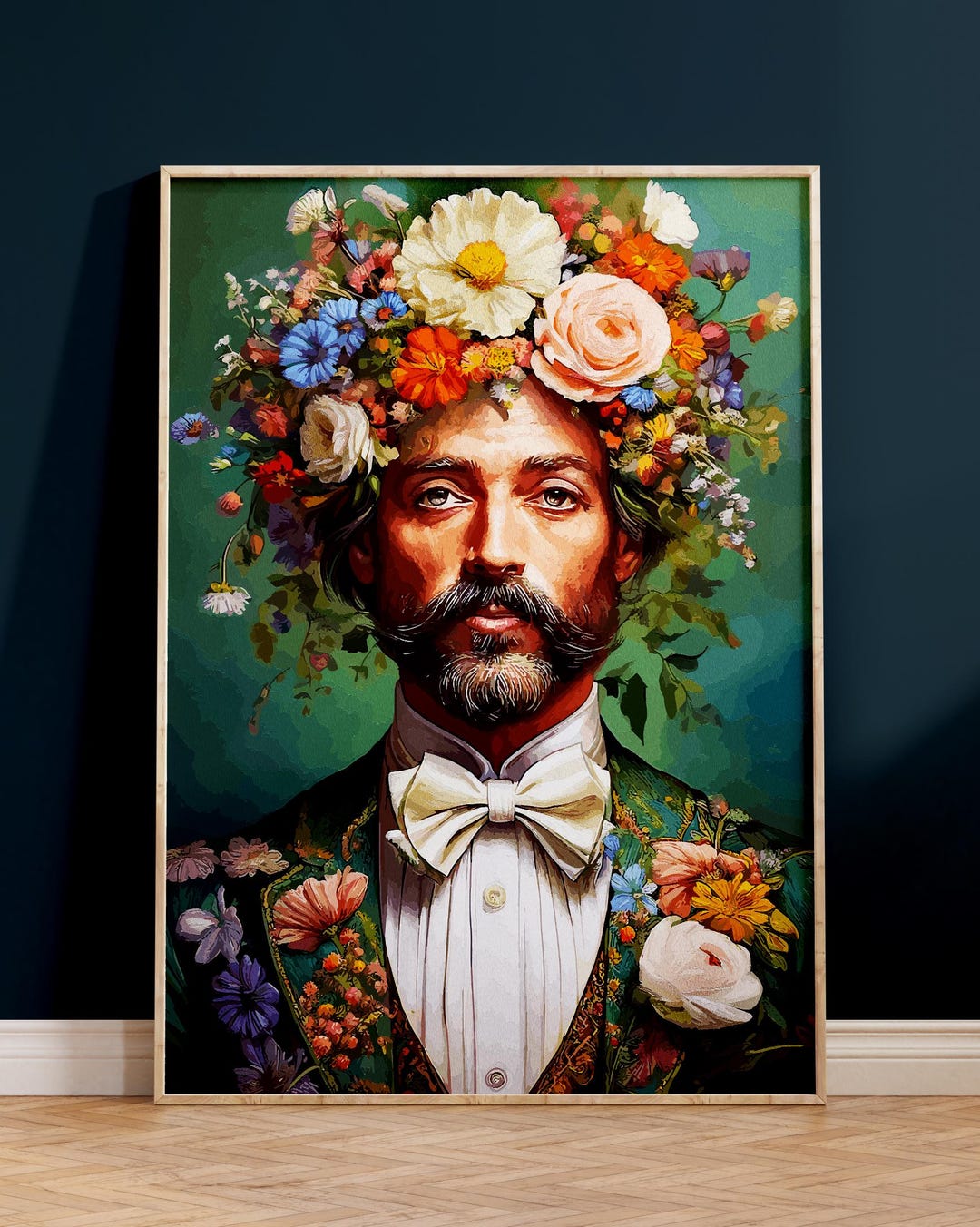 Regency Man Portrait Print With Flower Crown: Eclectic Moody Wall Art ...