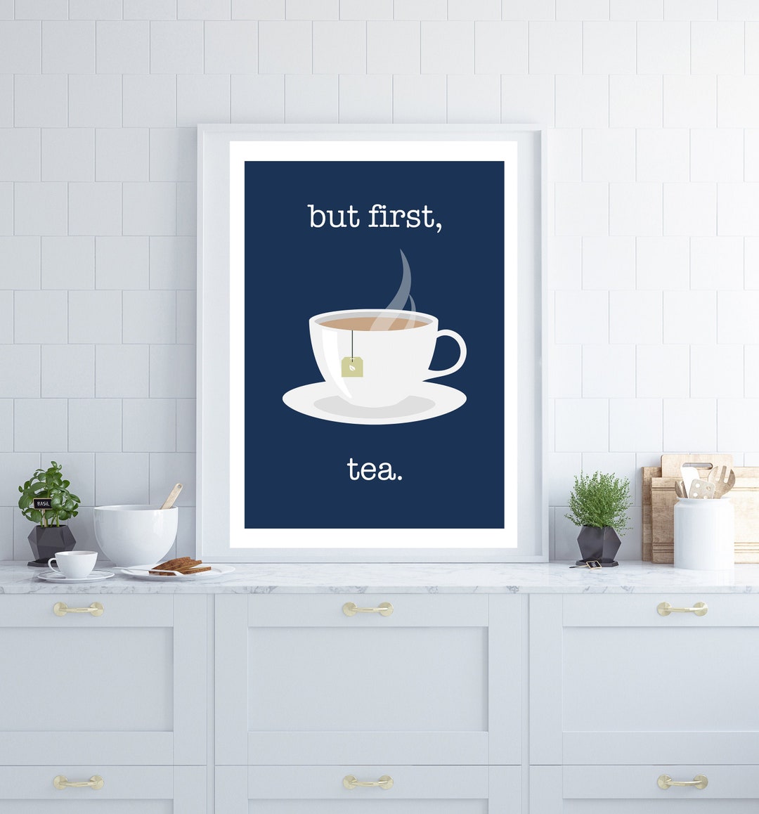 But First Tea, Retro Kitchen Art, Kitchen Print, Breakfast Room Decor ...
