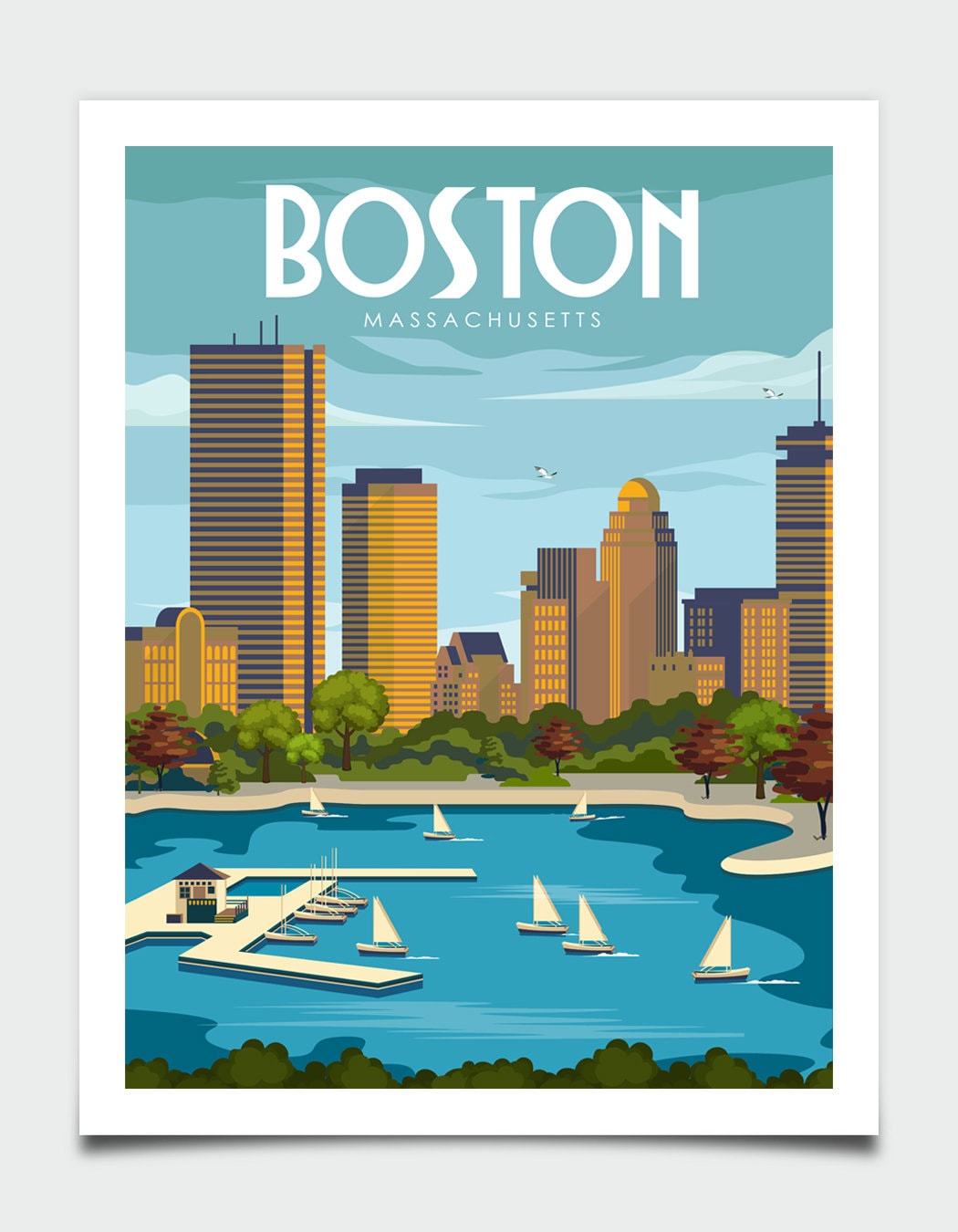 Boston Print Boston Poster Massachusetts Print Boston Wall | Etsy