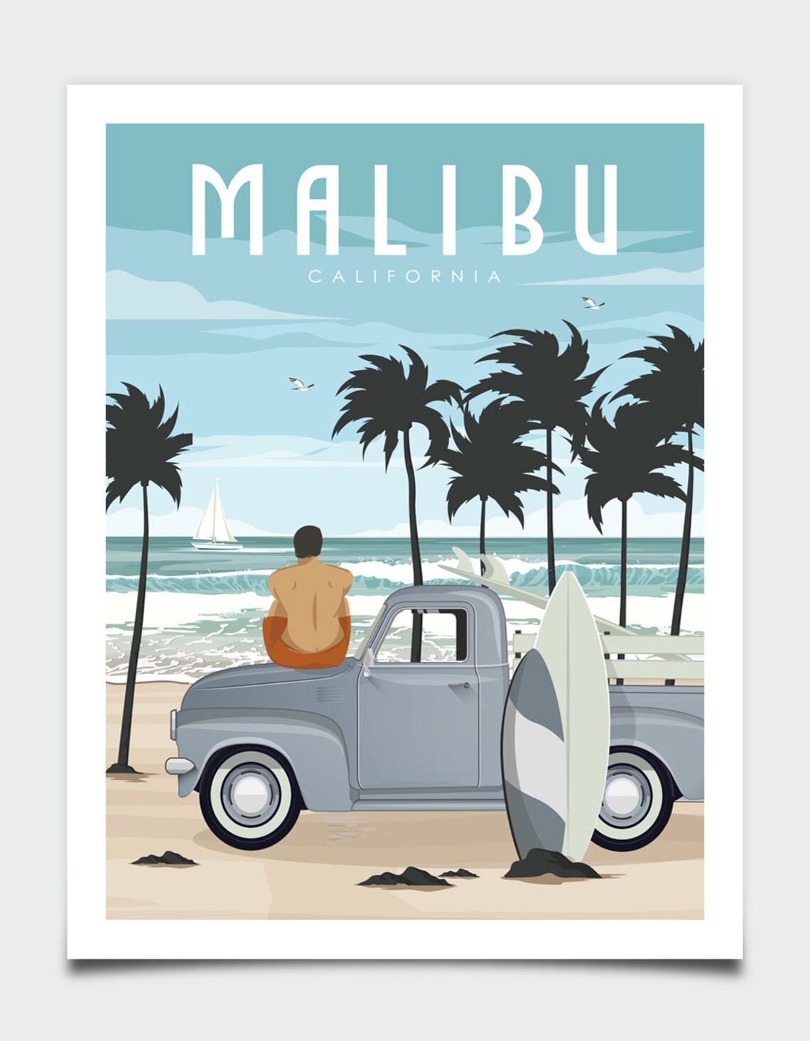 Malibu Poster Malibu Travel Poster California Poster - Etsy