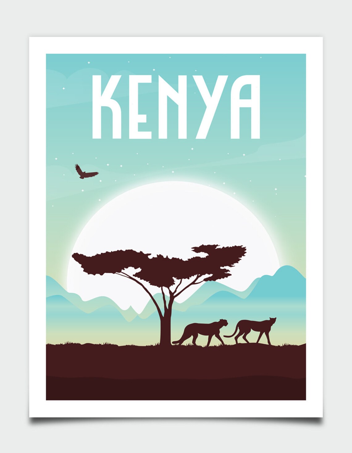 Kenya Travel Poster Kenya Wall Art Retro Travel Poster | Etsy