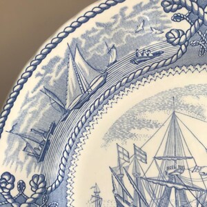 Set of 6 Masons Ironstone Blue and White Nautical Maritime Ship Dinner ...