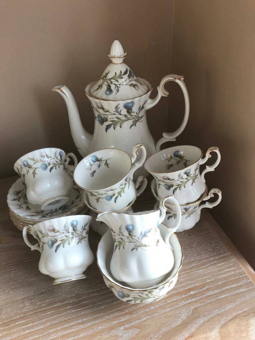 Royal Albert Brigadoon Coffee Set Coffee Pot, Sugar Bowl, Creamer, 6 X ...