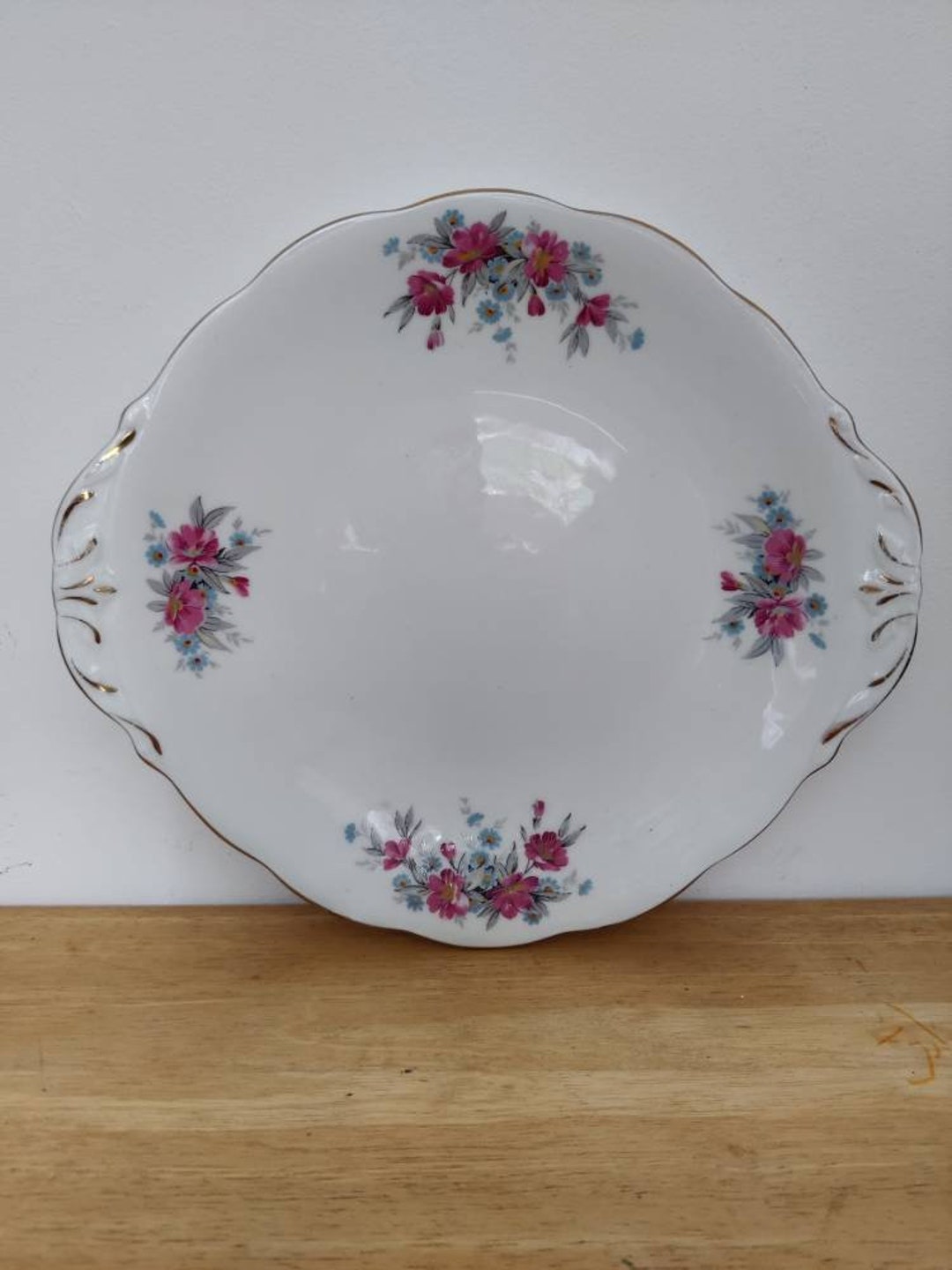 Bell China Cake Plate - Serving Plate, Beautiful Pink Floral Pattern ...
