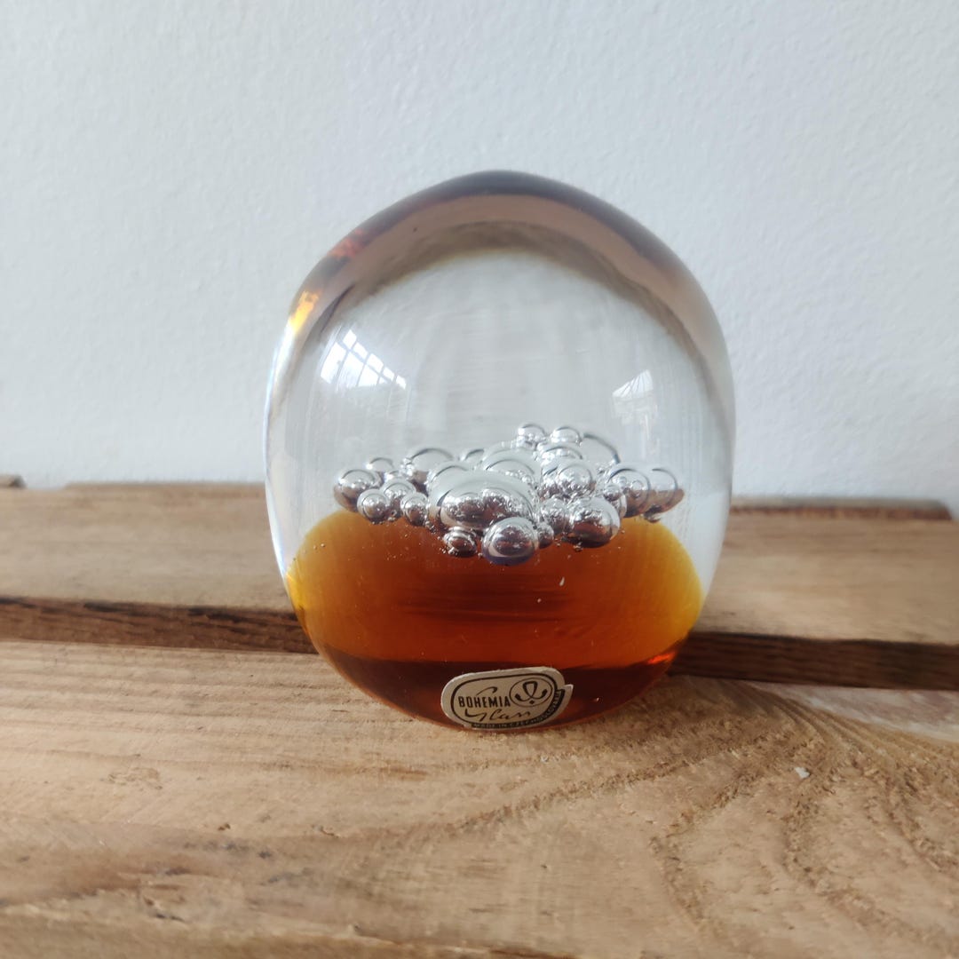 Bohemia Amber Art Glass Paperweight; Vintage Paperweight, Glass ...