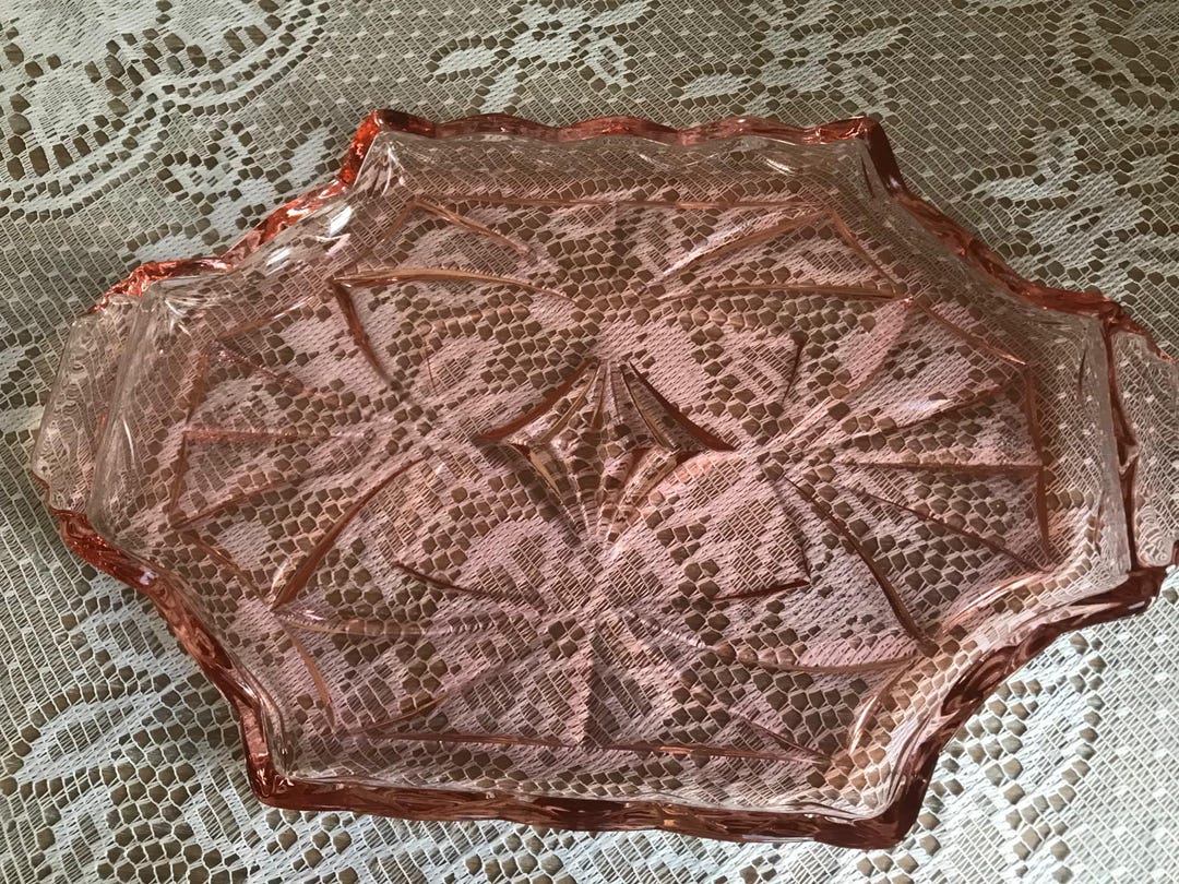 Art Deco Blush Pink Glass Tray, Dressing Table, Pressed Glass ...