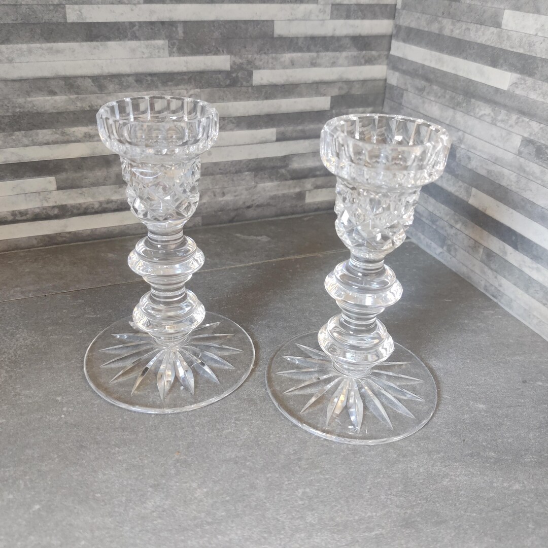 Art Deco Clear Crystal Glass Candlesticks, Dressing Table - Etsy