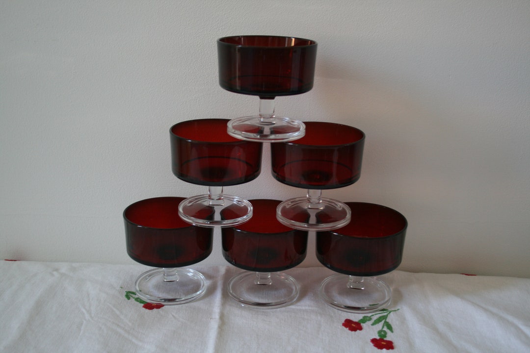 Set of 6 Ruby Red Champagne Glasses, Luminarc French Retro Sundae ...